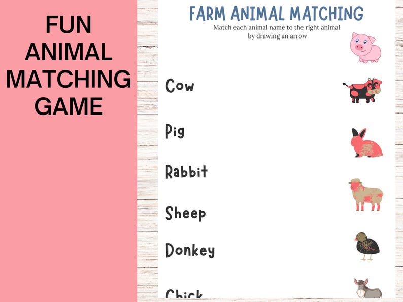 Simple Farm Animal Matching Game for Kids, Farm Animal Colouring ...