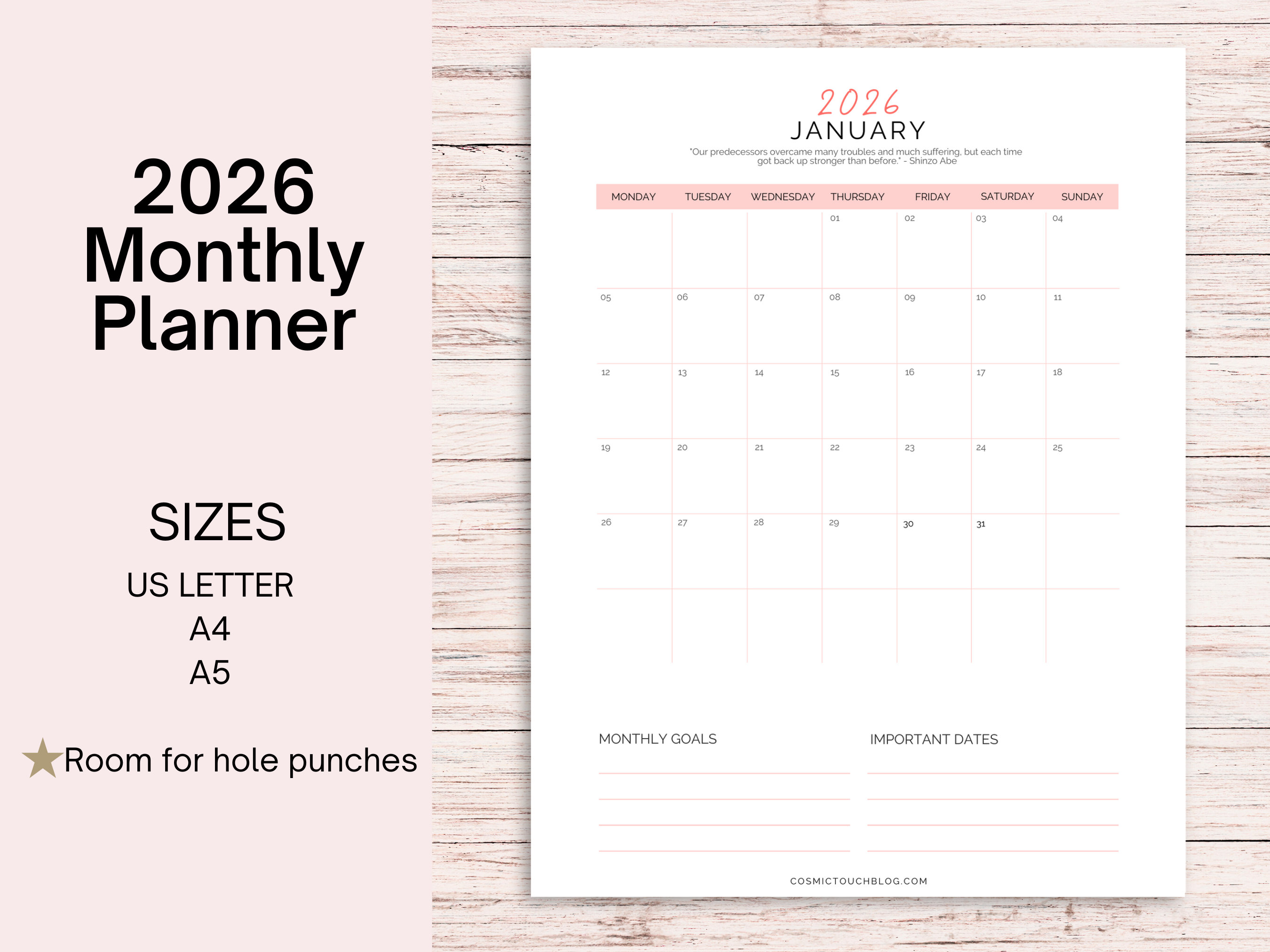 2026 Monthly Calendar Printable, Dated Month 2 Pages per Month, 2026 ...