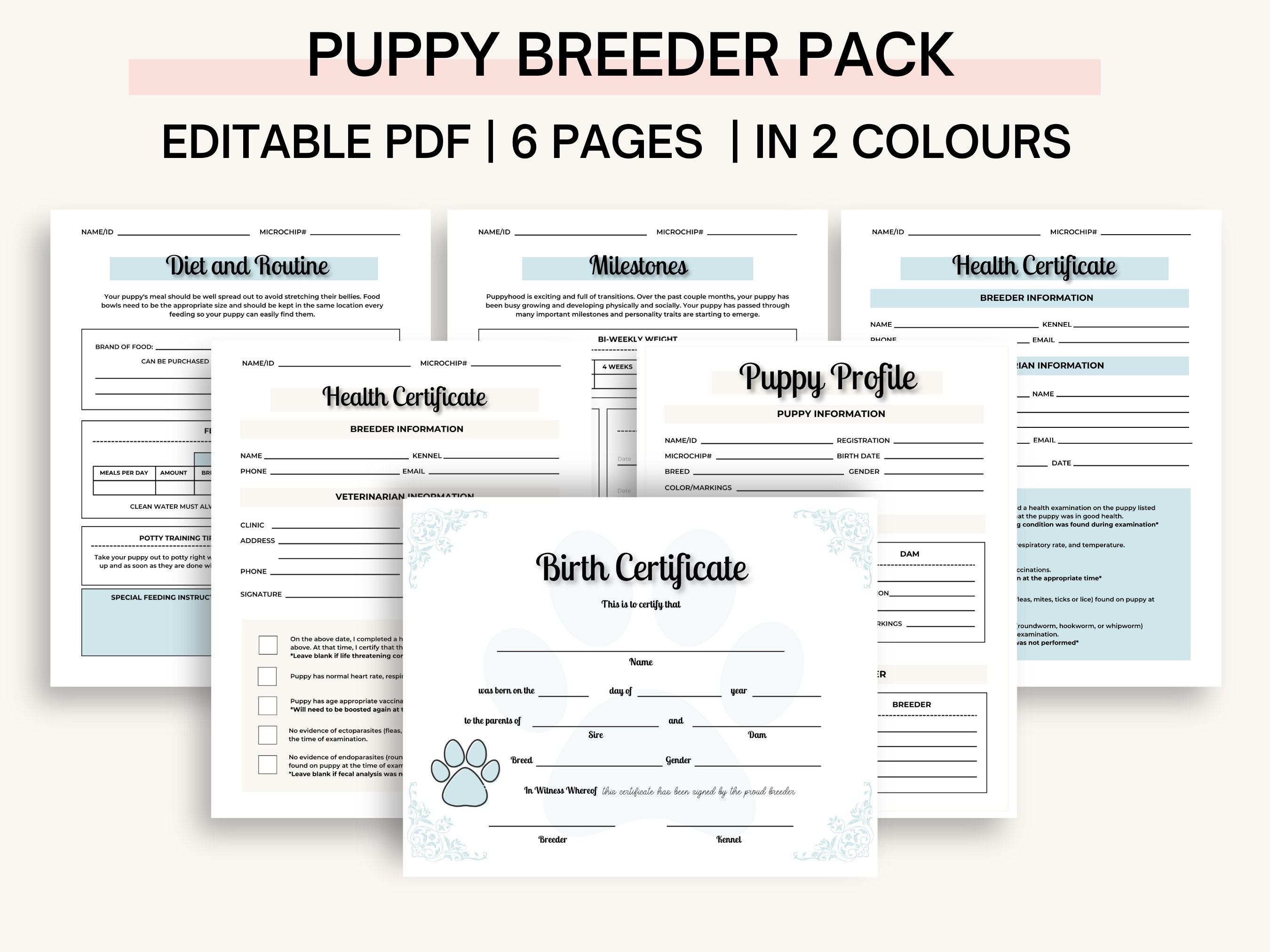 Fillable Breeder Puppy Pack, Dog Breeder Records, Dog Breeder Forms ...