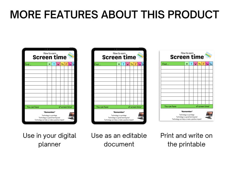 Screen Time Chart Checklist, Editable Printable Screen Time Chore Chart ...