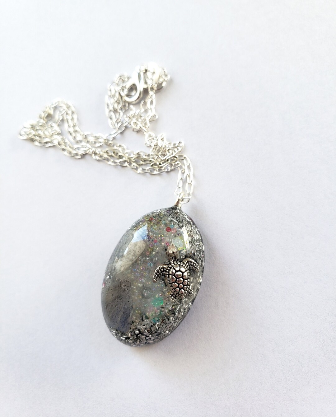 Sea Turtle Orgonite Pendant With Labradorite Stone and Colored Glass ...