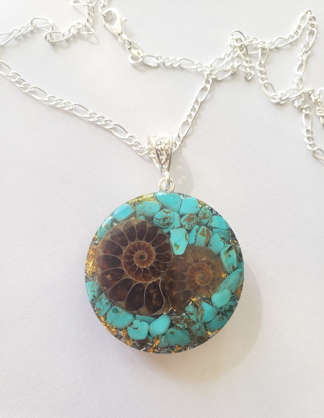 Orgonite Pendant With Ammonite Fossils, Turquoise With Healing and ...