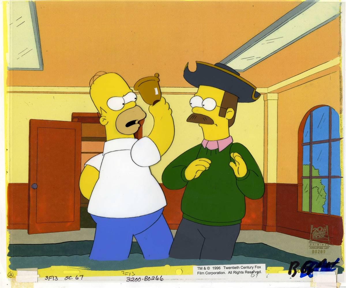 Original Production Cel of Ned Flanders and Homer Simpson From Lisa the ...