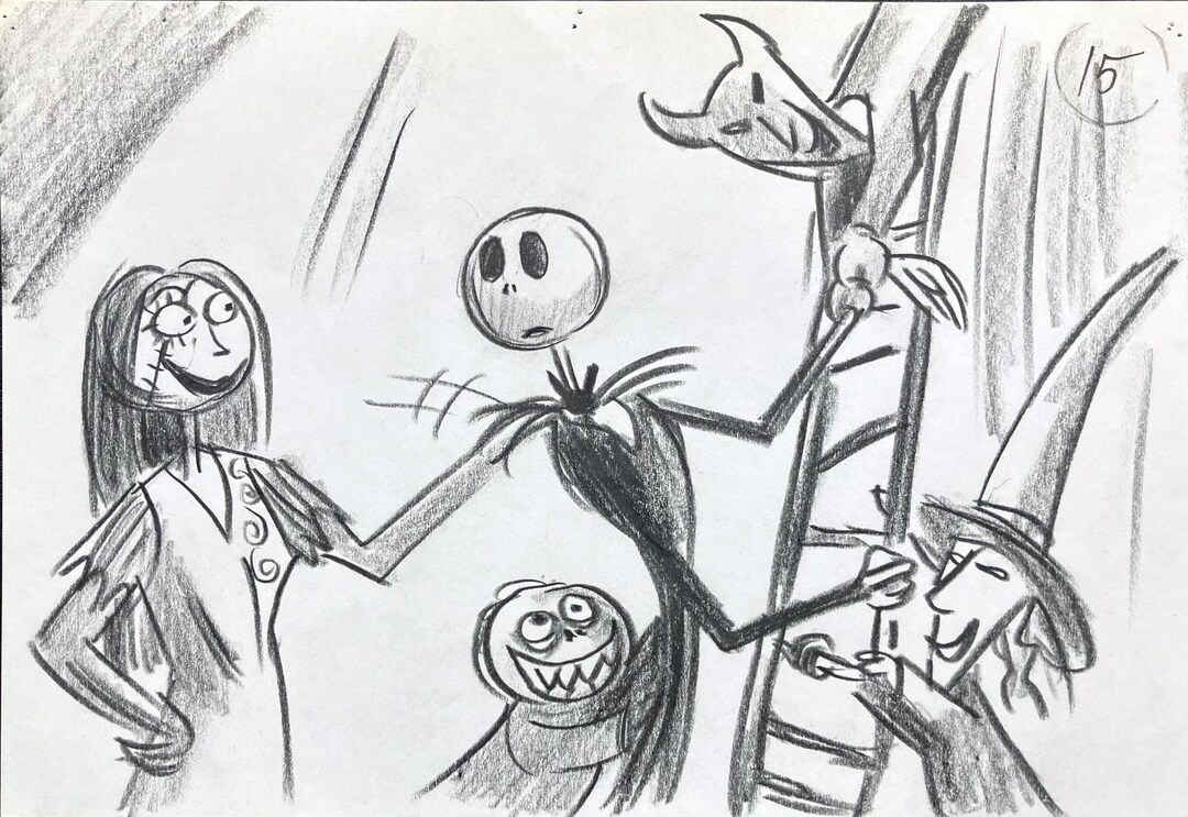 Original Production Storyboard Drawing of Jack Skellington, Sally, Lock ...