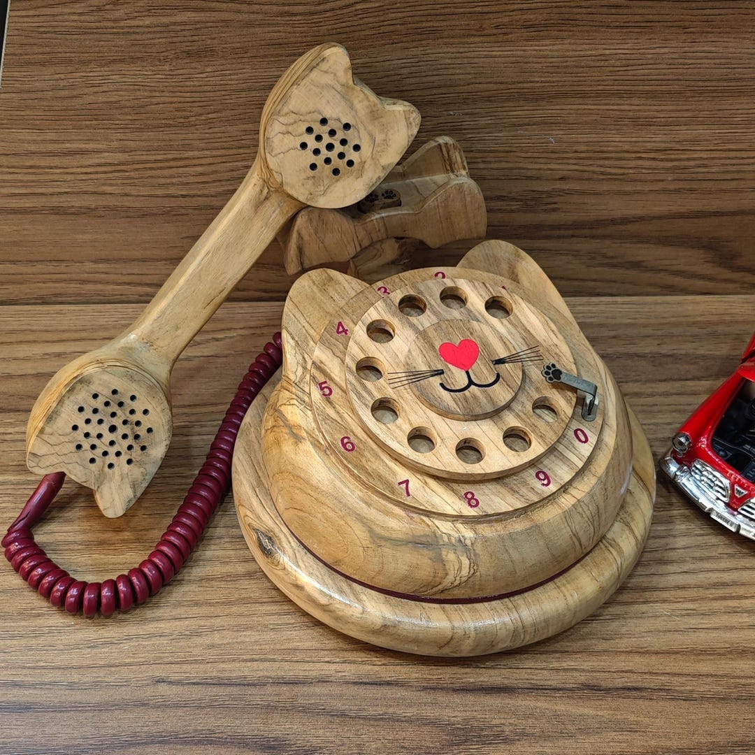 Olive Wood Cat Rotary Phone: Vintage Landline Telephone - Etsy