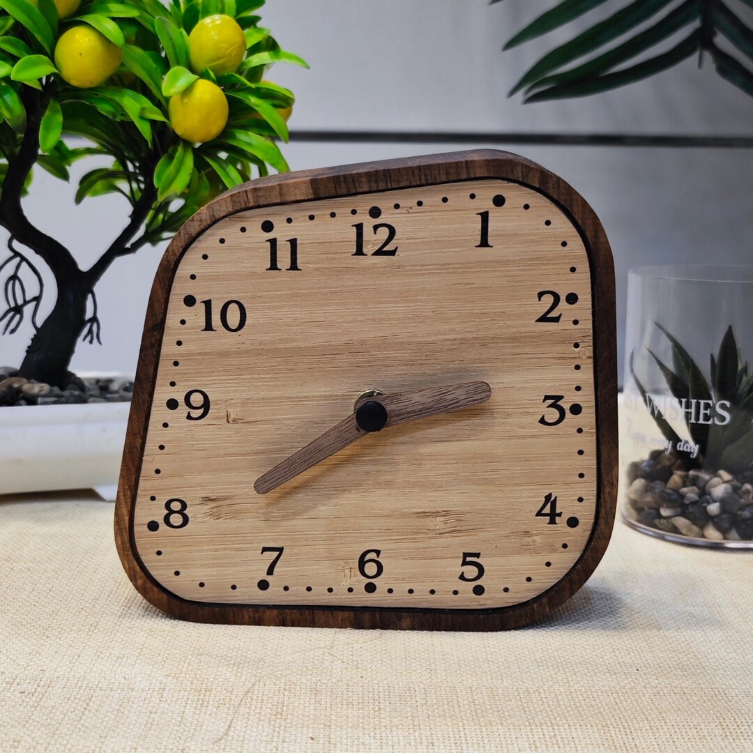 Walnut Trapezoid Table Clock: Modern Wooden Desk Clock - Etsy