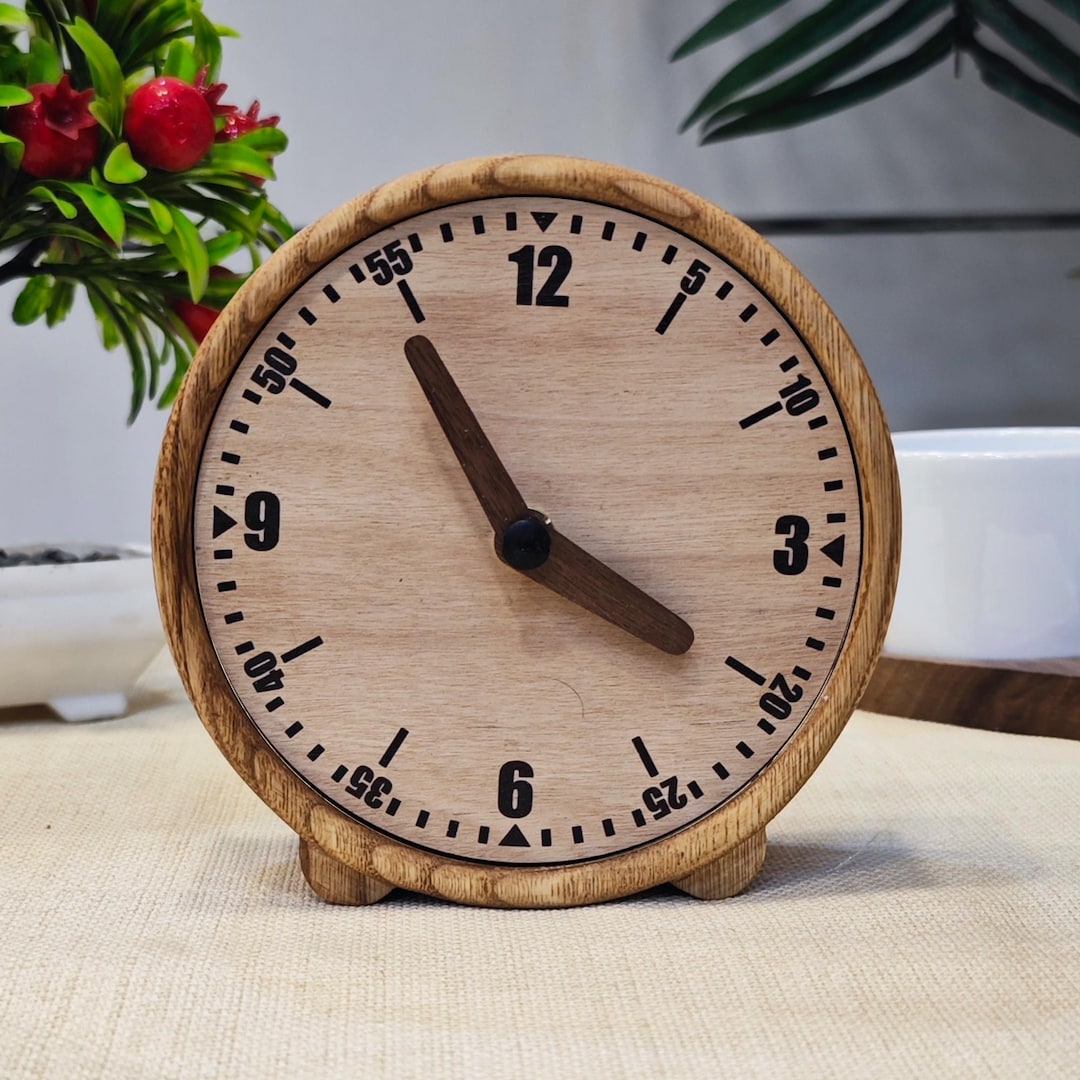 Handmade Chestnut Wood Table Clock: Modern Office Decor | Wooden Table ...