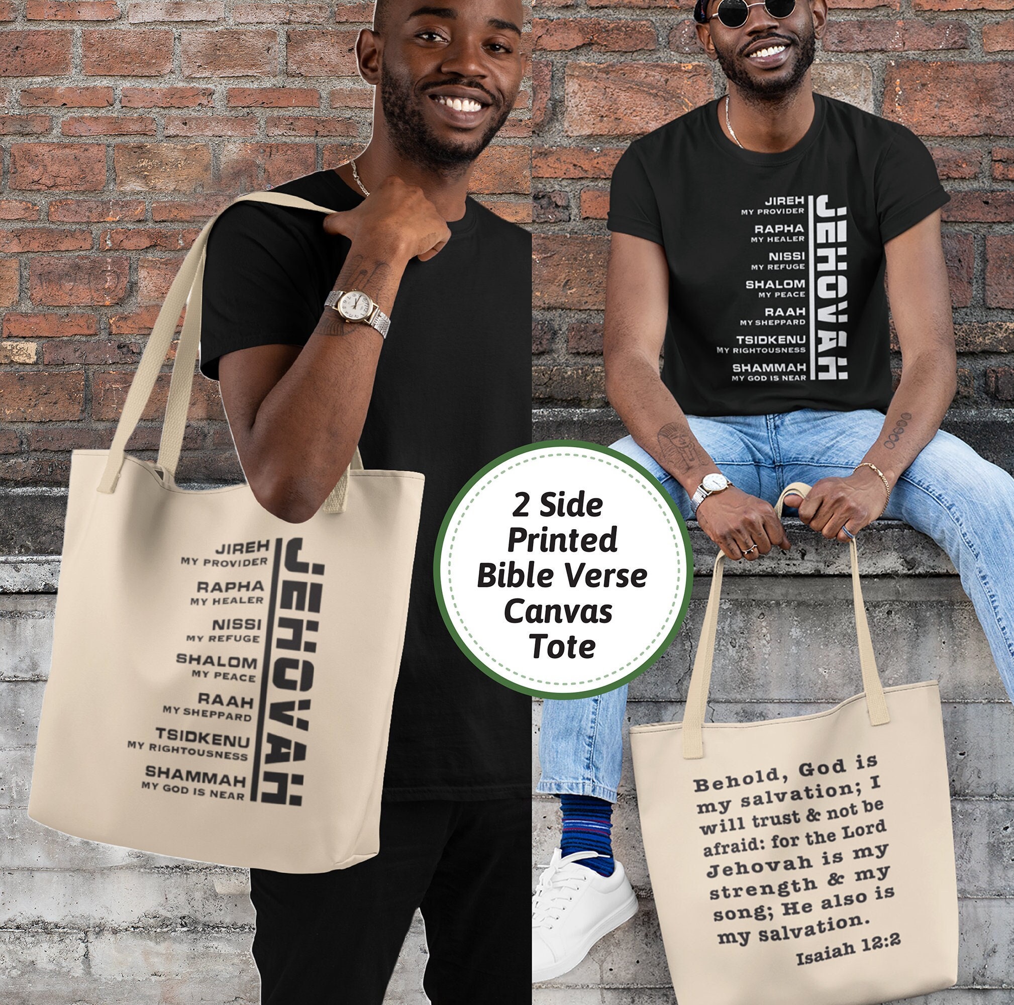 Jehovah Names of God, 7 Names of God, Christian and Jewish Faith Tote ...