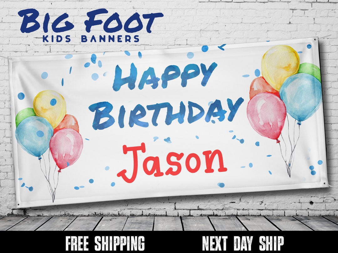 Happy Birthday Personalized Boys Banner, Balloons Boys Birthday Banner ...