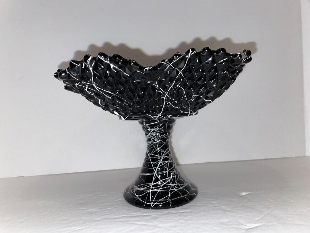 Vintage Black Confetti Ware Pedestal Fruit Bowl Diamond Point by L E ...