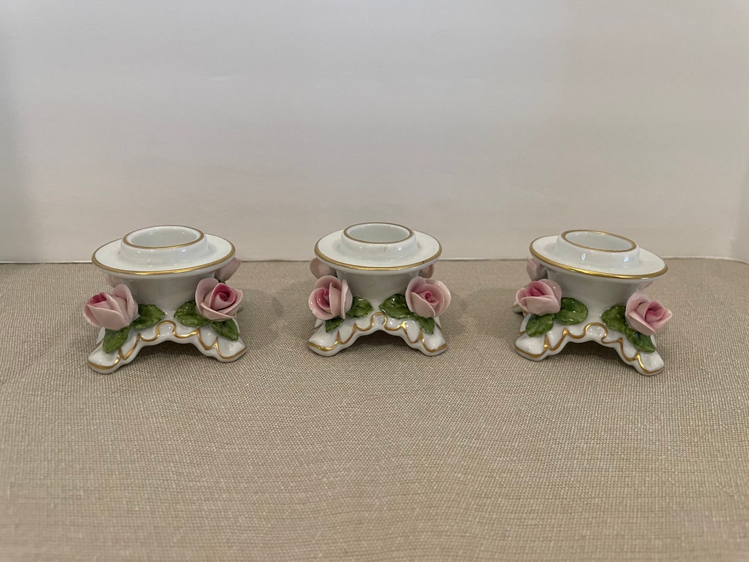 Vintage Kaiser W Germany Porcelain Tea Roses Floral Taper Candle Holder ...