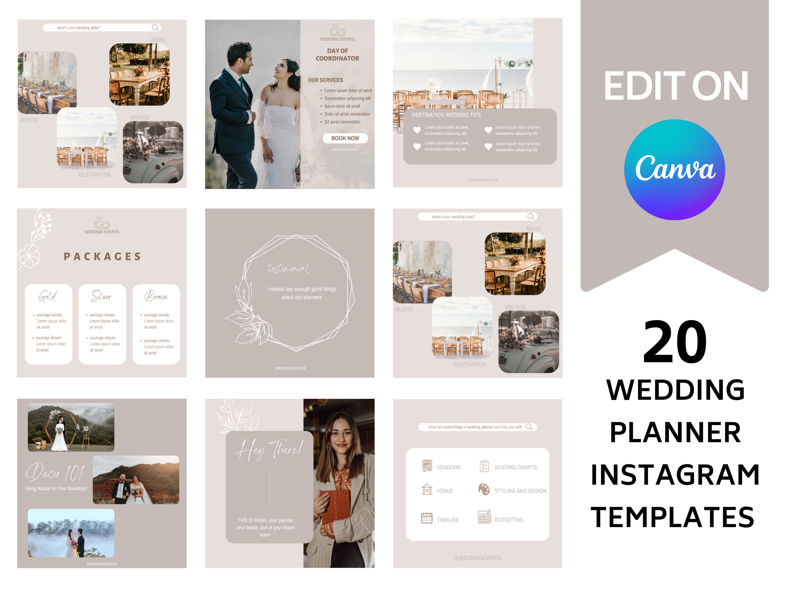 Wedding Planner Instagram Templates: Minimalist Canva Social Media ...