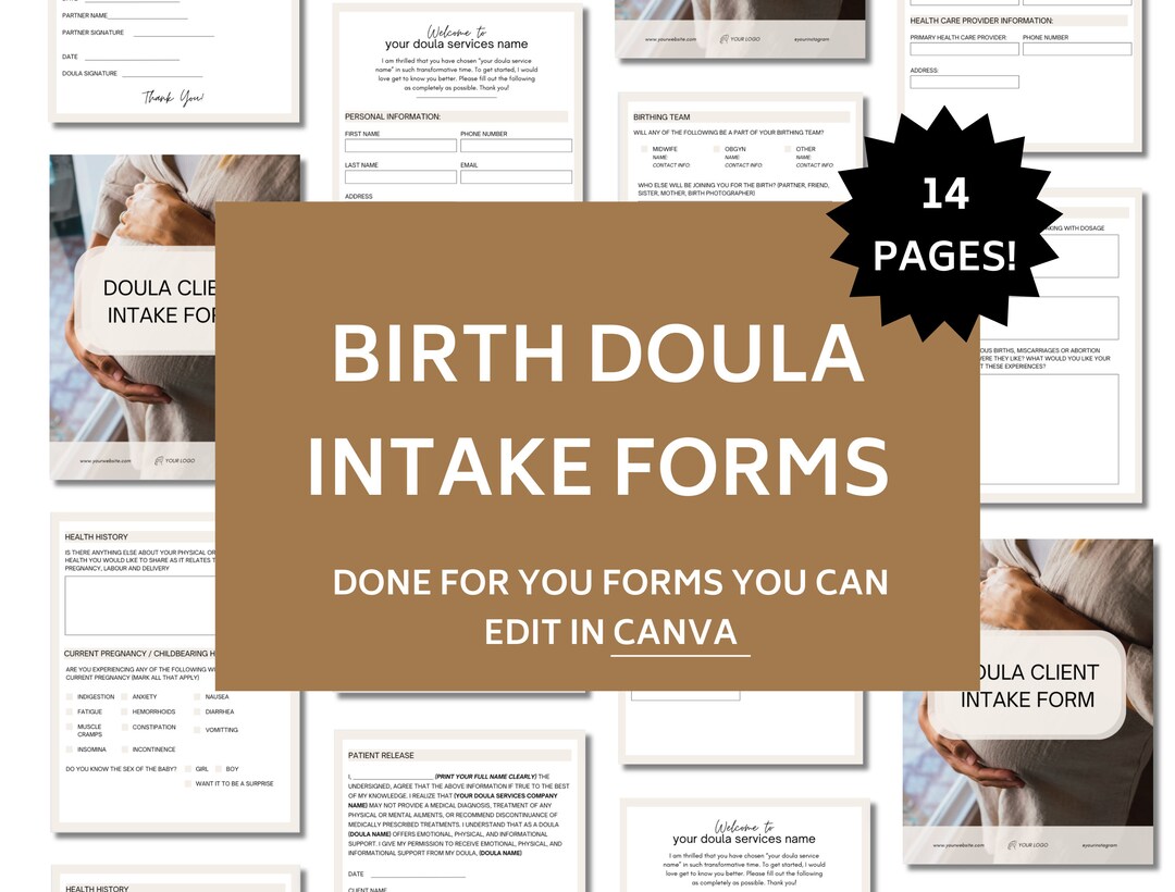 Doula Intake Forms | Birth Doula Contract | Doula Forms | Doula Canva ...