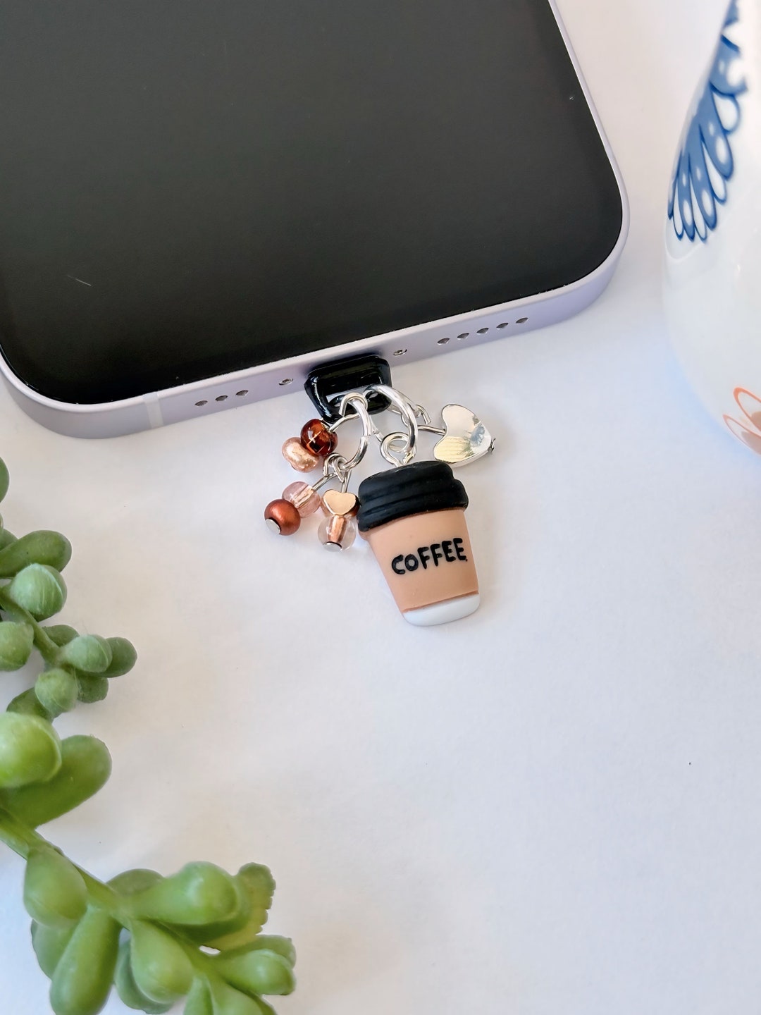 Coffee Cup Phone Charm: USB-C, Lightning, Micro USB Dust Plug - Etsy