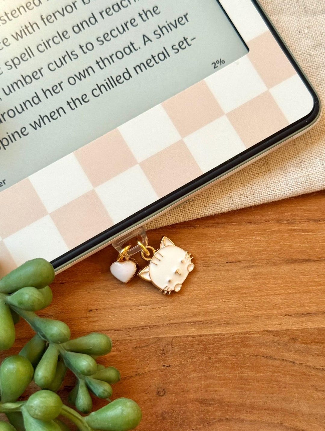 Bookish Kitty Charm: USB-C Dust Plug, Phone Charm | Black White - Etsy