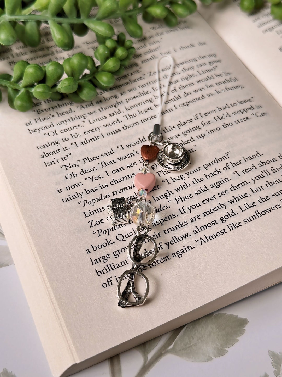 Cozy Book Phone Charm Dust Plug/auxiliary Charm Bookmark Teacup Mug ...