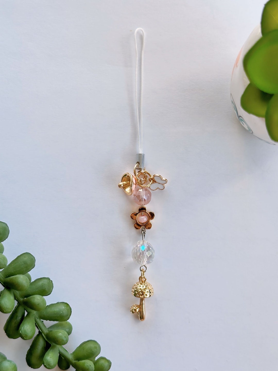 18K Gold Plated Mushroom Phone Charm Dust Plug/auxiliary Charm Bookmark ...