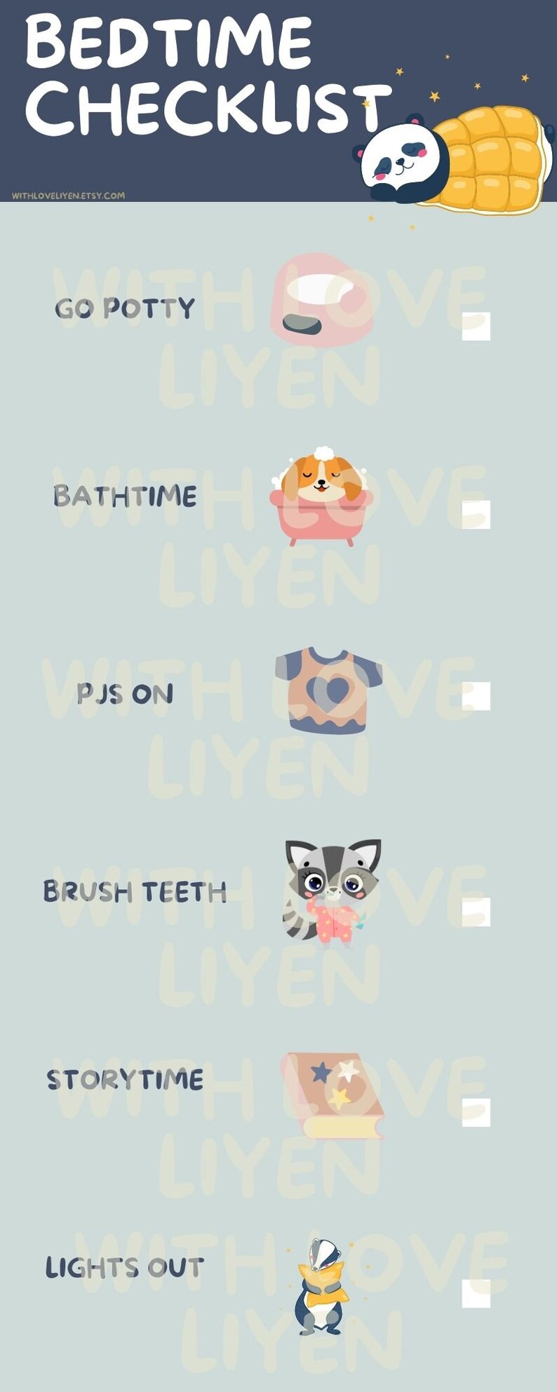 Bedtime Routine Checklist - Etsy
