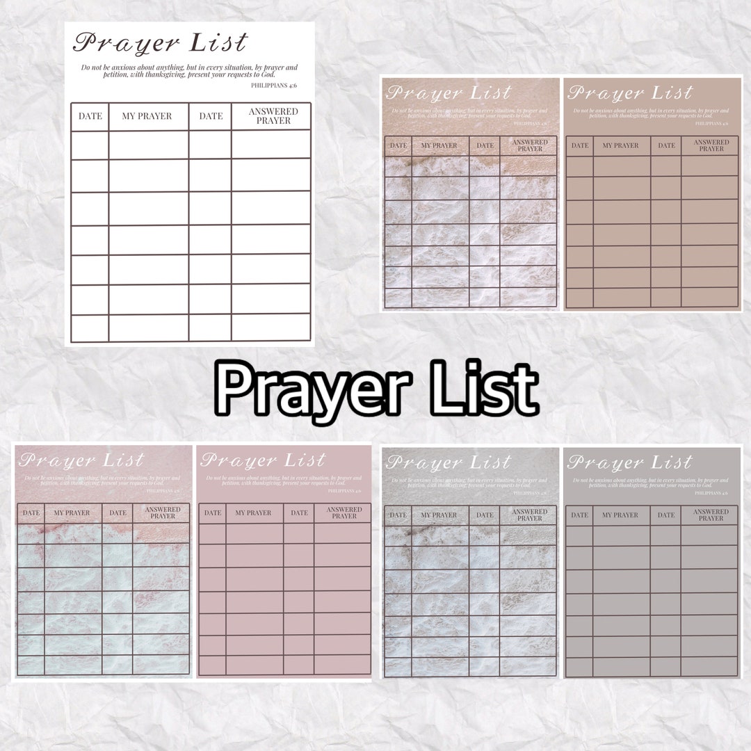 Printable I Digital I Prayer List I Prayer Journal File With Scripture ...