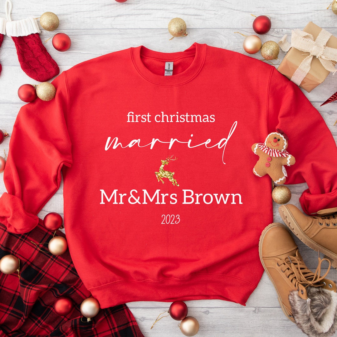 Personalised First Christmas Married Jumper With Last Name Mr and Mrs ...
