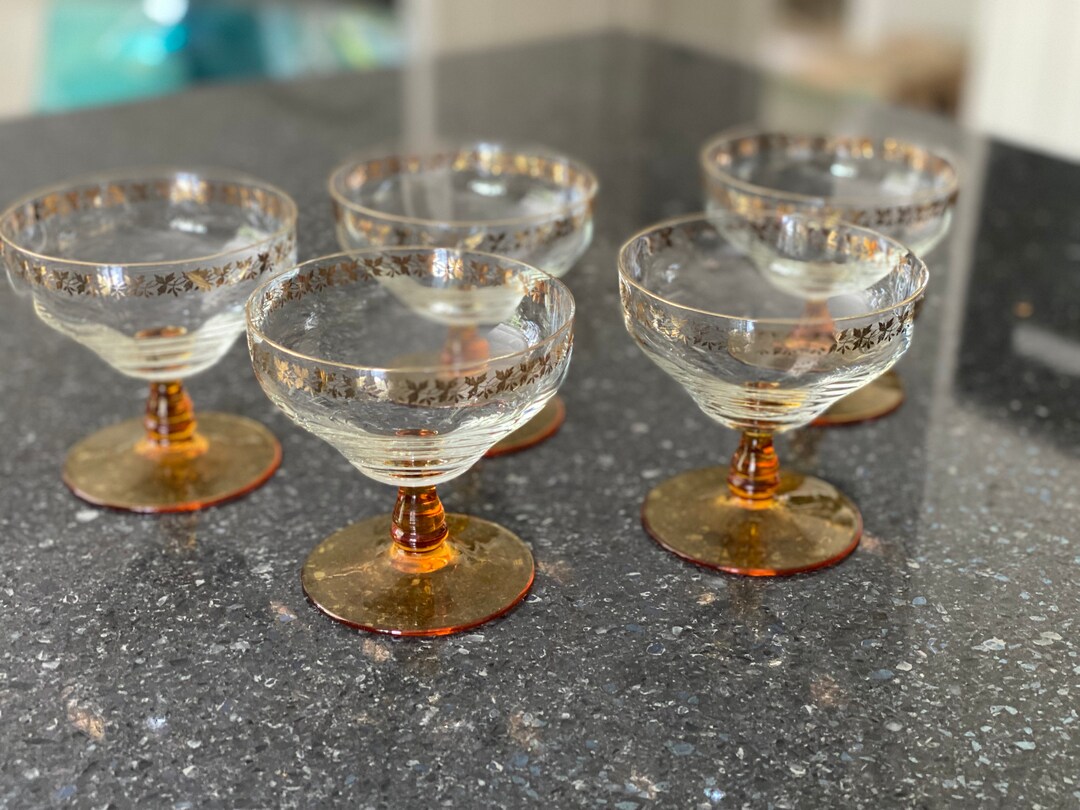 5 Vintage Amber Glass Sundae Dishes With Gold Rim - Etsy