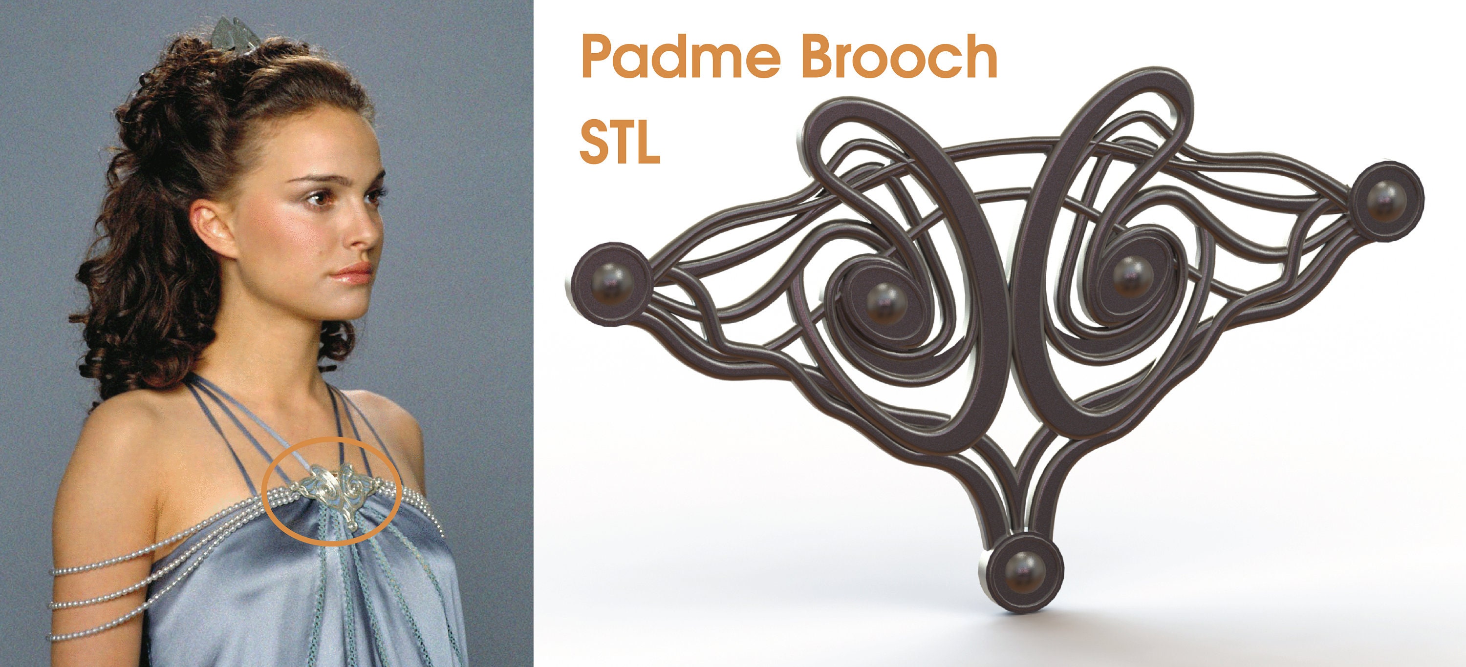 Padme Veranda Night Gown Brooch STL File - Etsy