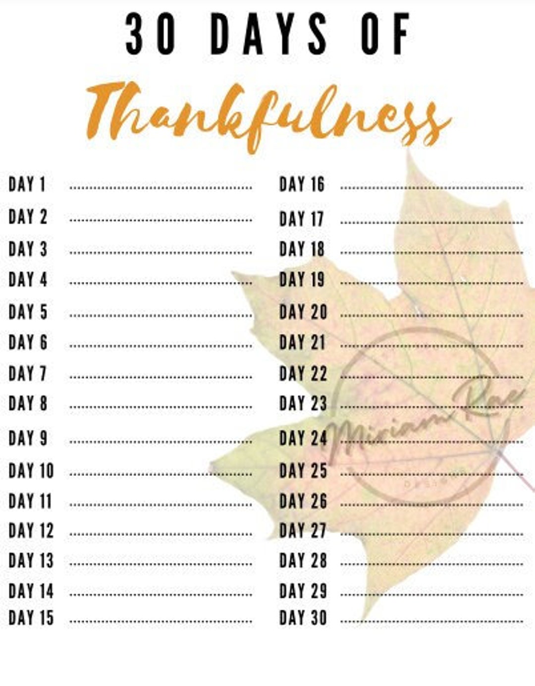 Editable 30 Days of Thankfulness November 2021 Printable PDF Editable ...