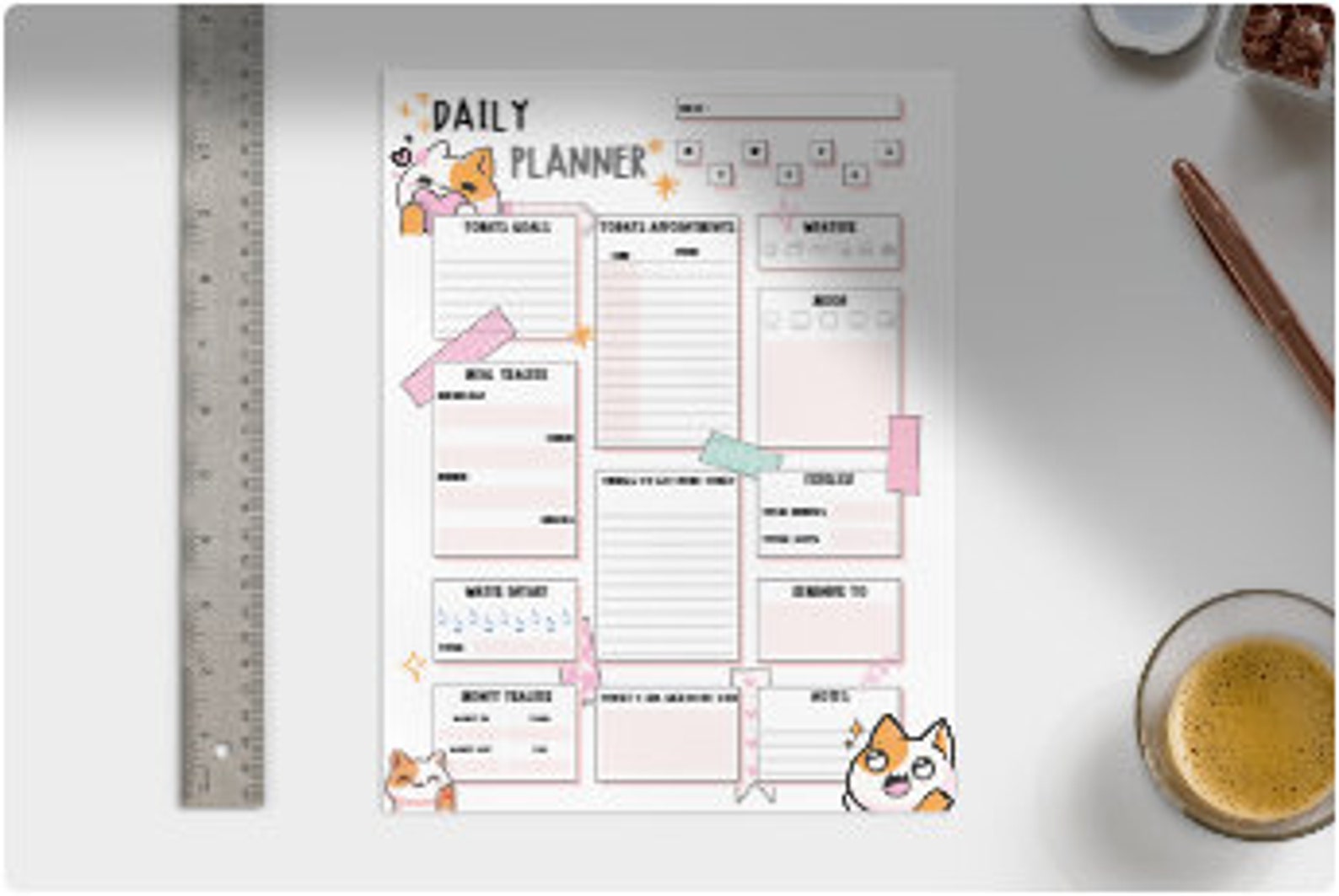 2024 Cute Kawaii Digital Printable Daily Planner Instant Download Daily ...