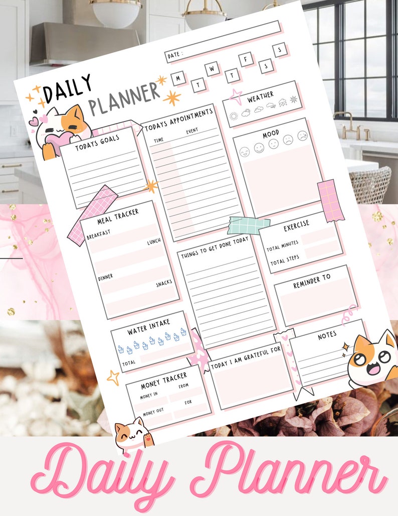 2024 Cute Kawaii Digital Printable Daily Planner Instant Download Daily ...