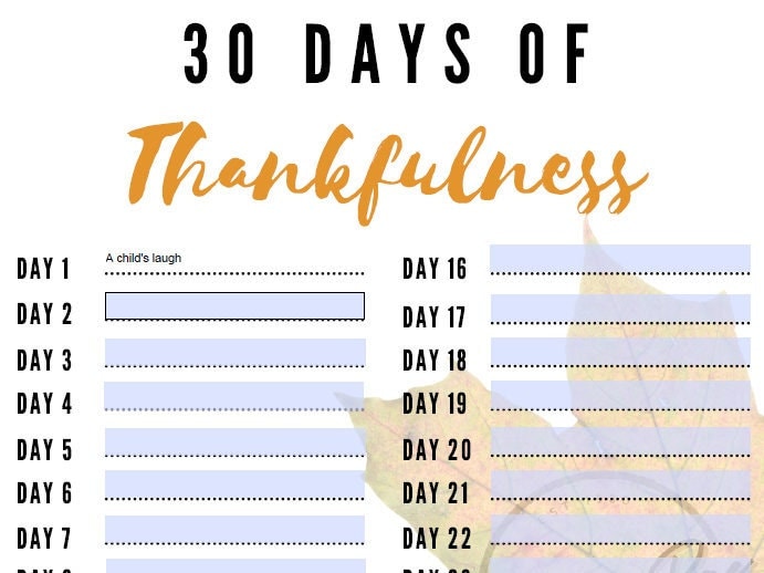 Editable 30 Days of Thankfulness November 2021 Printable PDF Editable ...