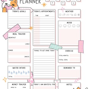 2024 Cute Kawaii Digital Printable Daily Planner Instant Download Daily ...
