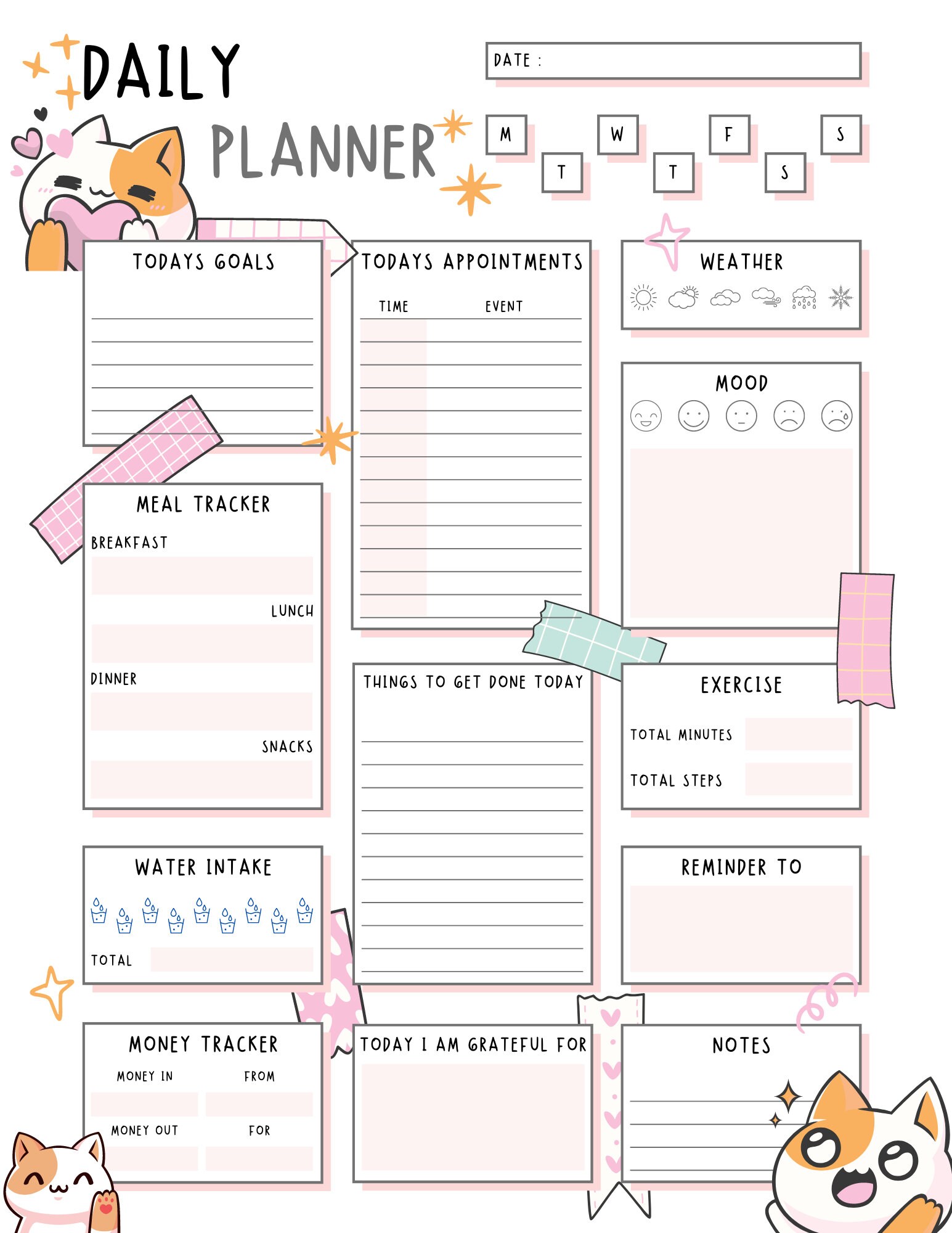 2024 Cute Kawaii Digital Printable Daily Planner Instant Download Daily ...