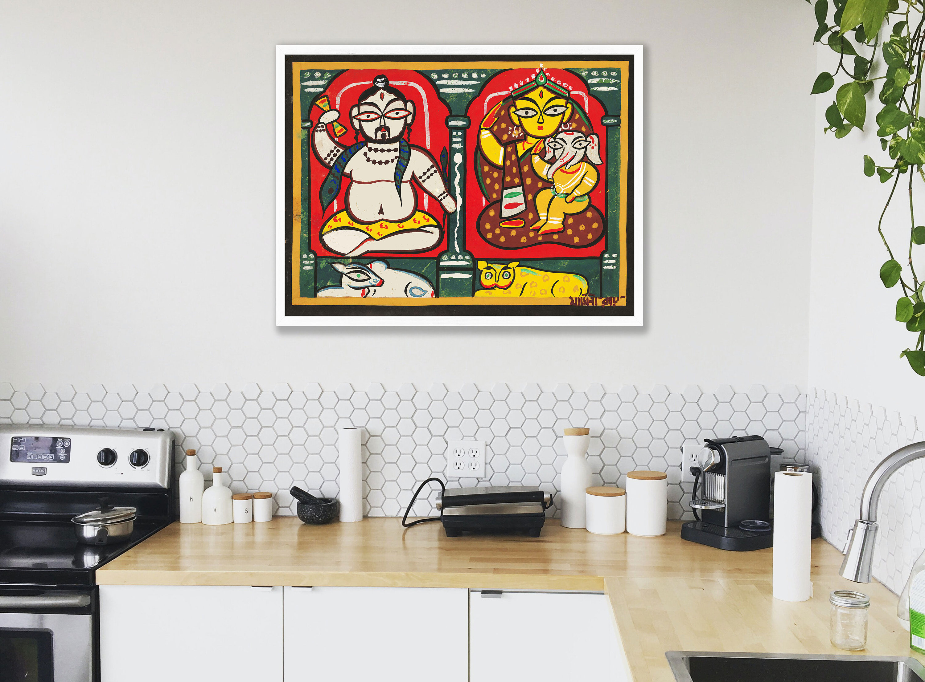 Mahadev Parvati & Ganesha by Jamini Roy Kalighat Painting Indian Art ...