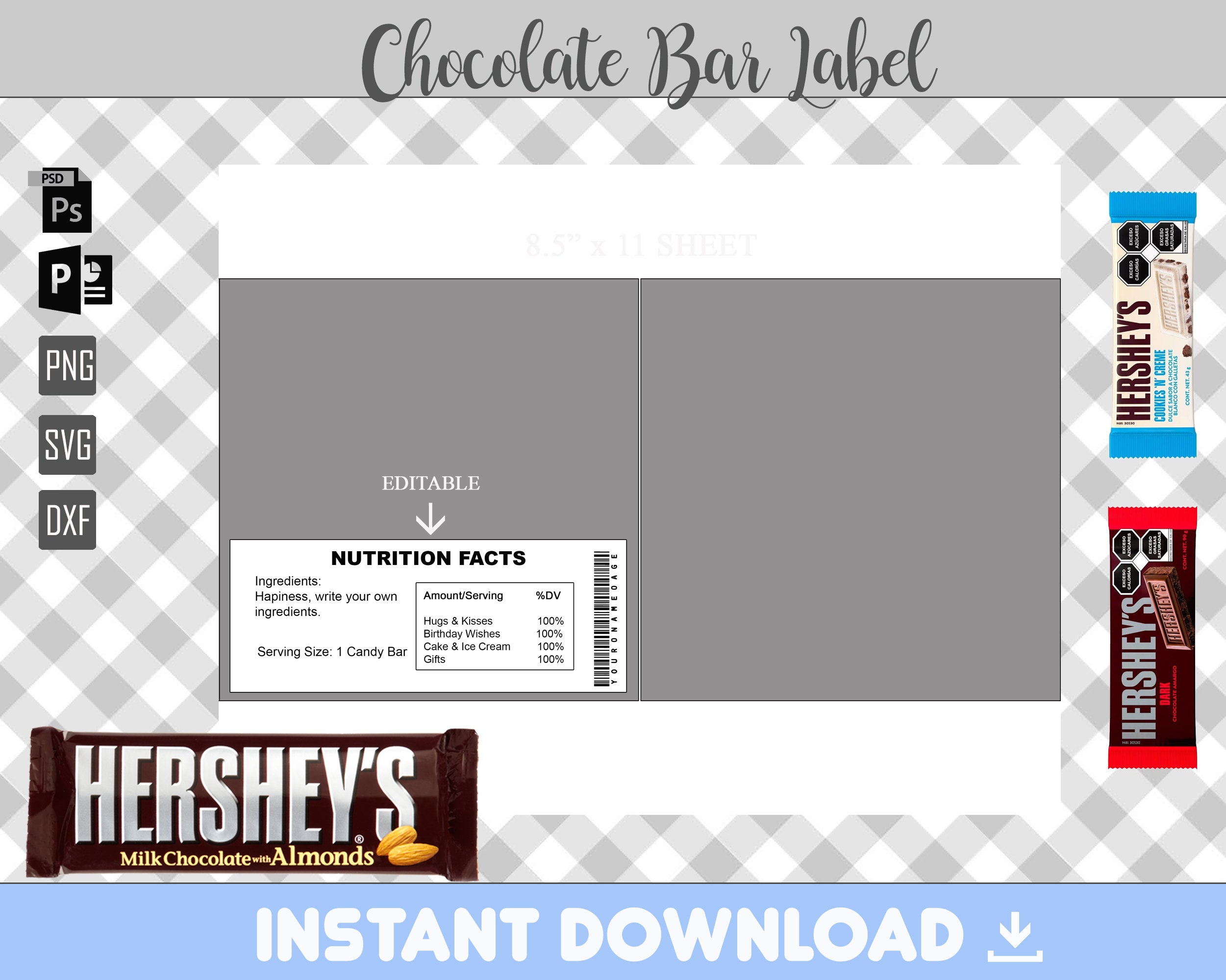BLANK Chocolate Bar Wrapper Template Hershey Bar Wrapper - Etsy Singapore