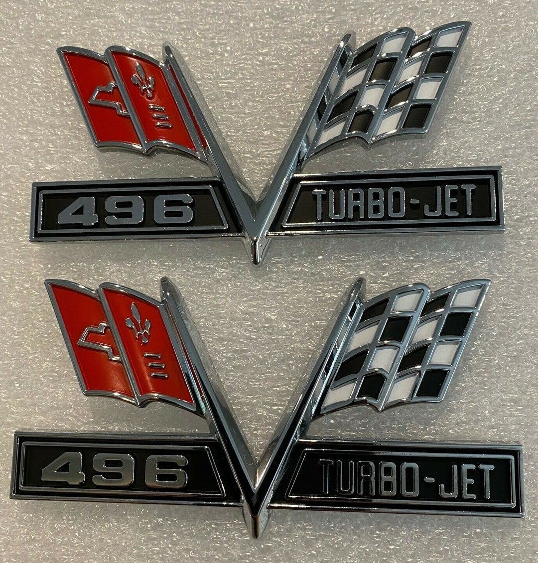 Big Block Chevrolet Chevy 496 Turbo Jet Crossflag Fender Emblems (pair ...