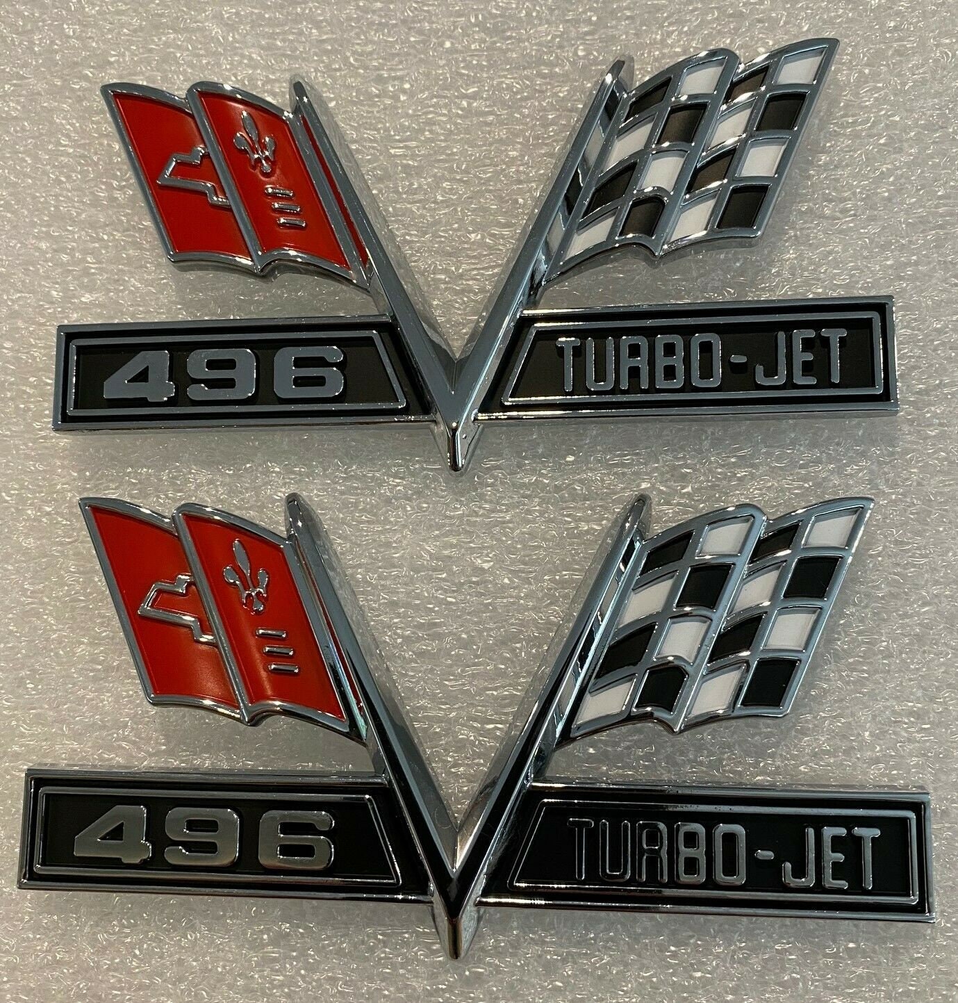 Big Block Chevrolet Chevy 496 Turbo Jet Crossflag Fender Emblems (pair ...