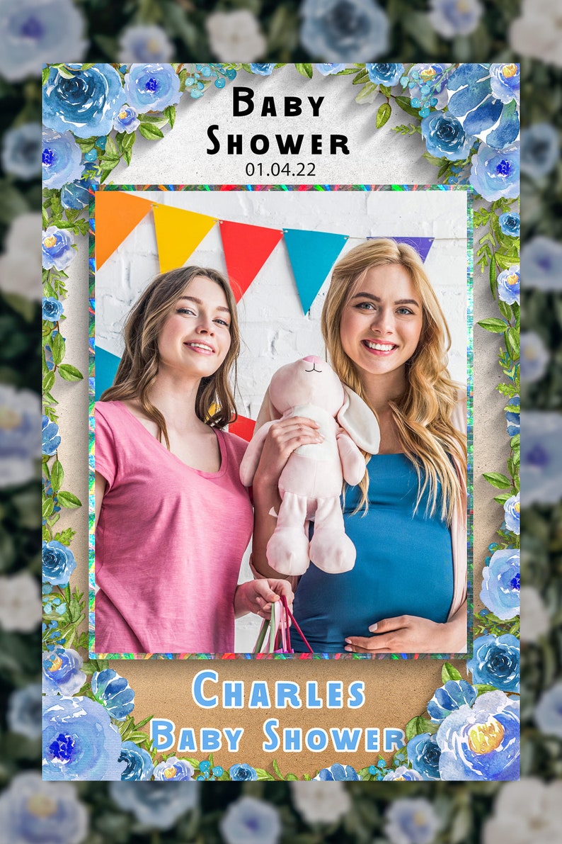 Photo Prop Frame Printable - Beautiful Blue Rose Baby Shower Photo ...