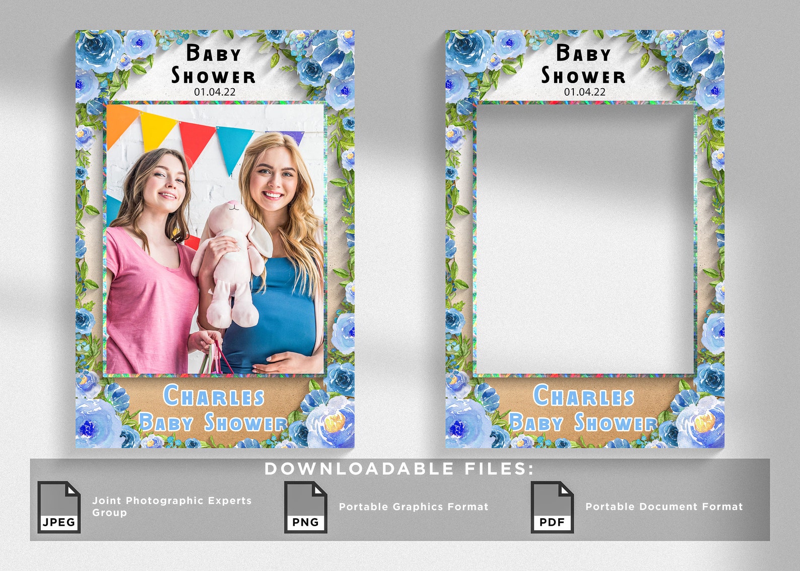 Photo Prop Frame Printable - Beautiful Blue Rose Baby Shower Photo ...