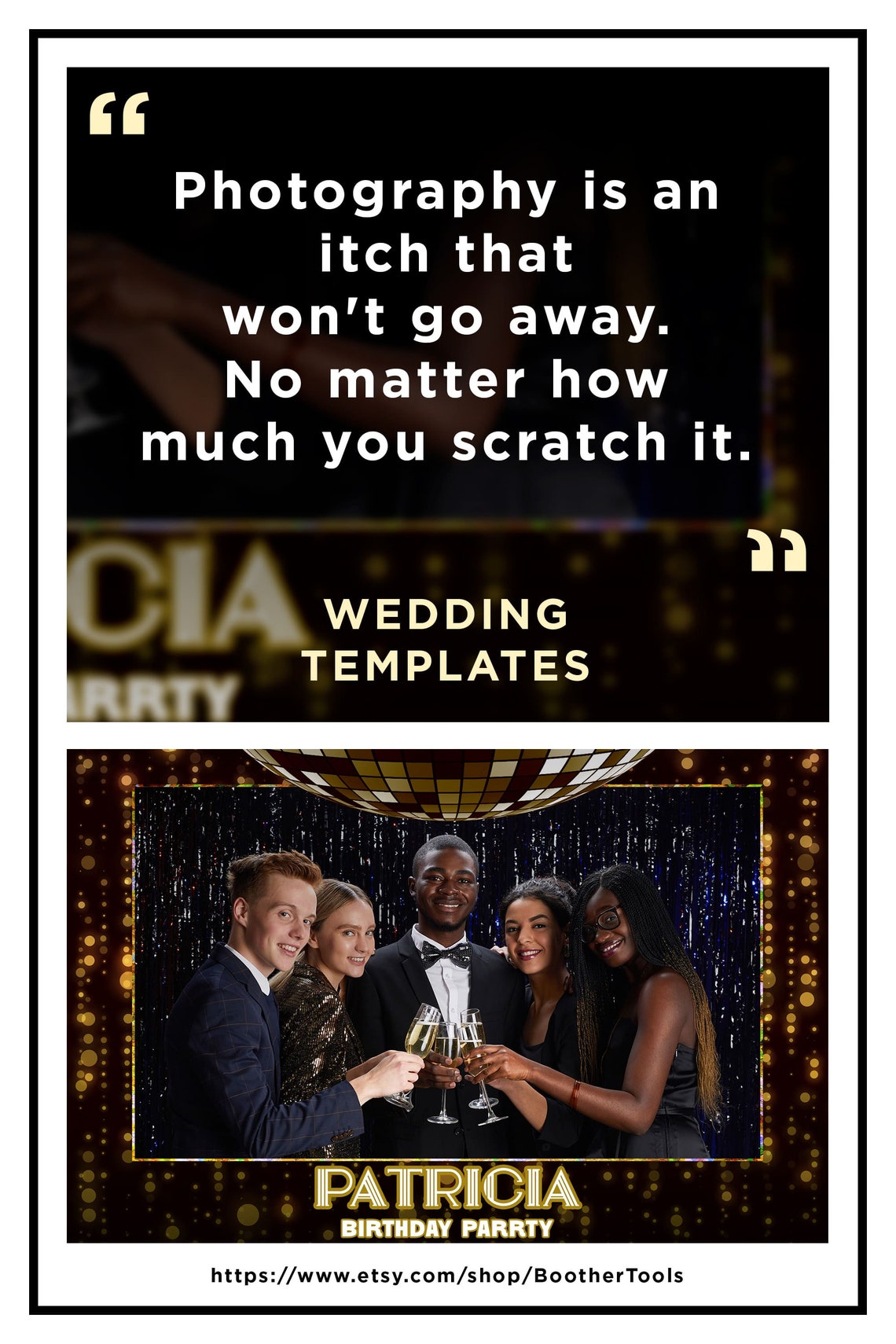 Photo Booth Template for Wedding or Party 2x6 Golden Disco Template ...