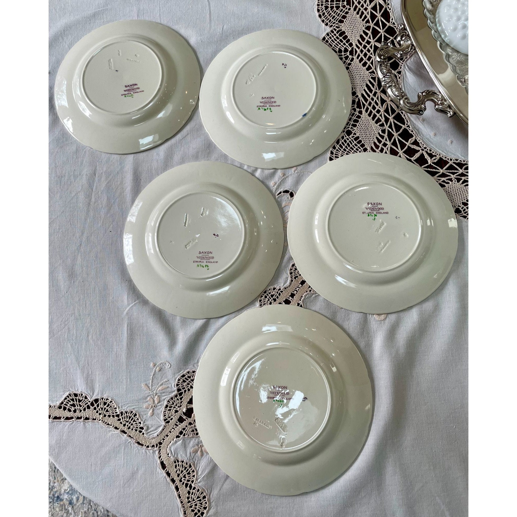 Vintage Set of 5 Lavender WEDGWOOD Saxon Basket Weave Rim Luncheon ...