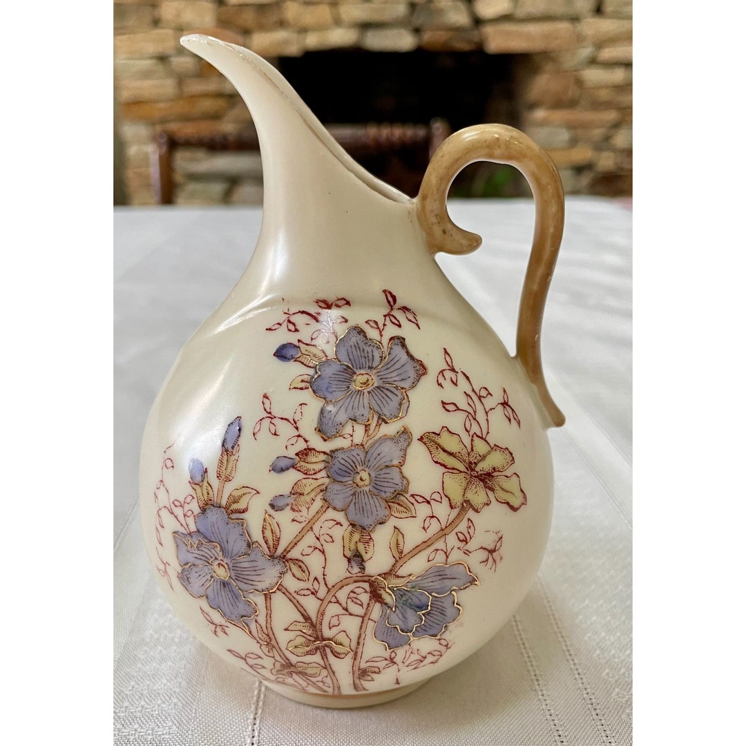 Antique Austria Mini Vase or Pitcher Hand Painted Floral 6" Tall - Gold ...