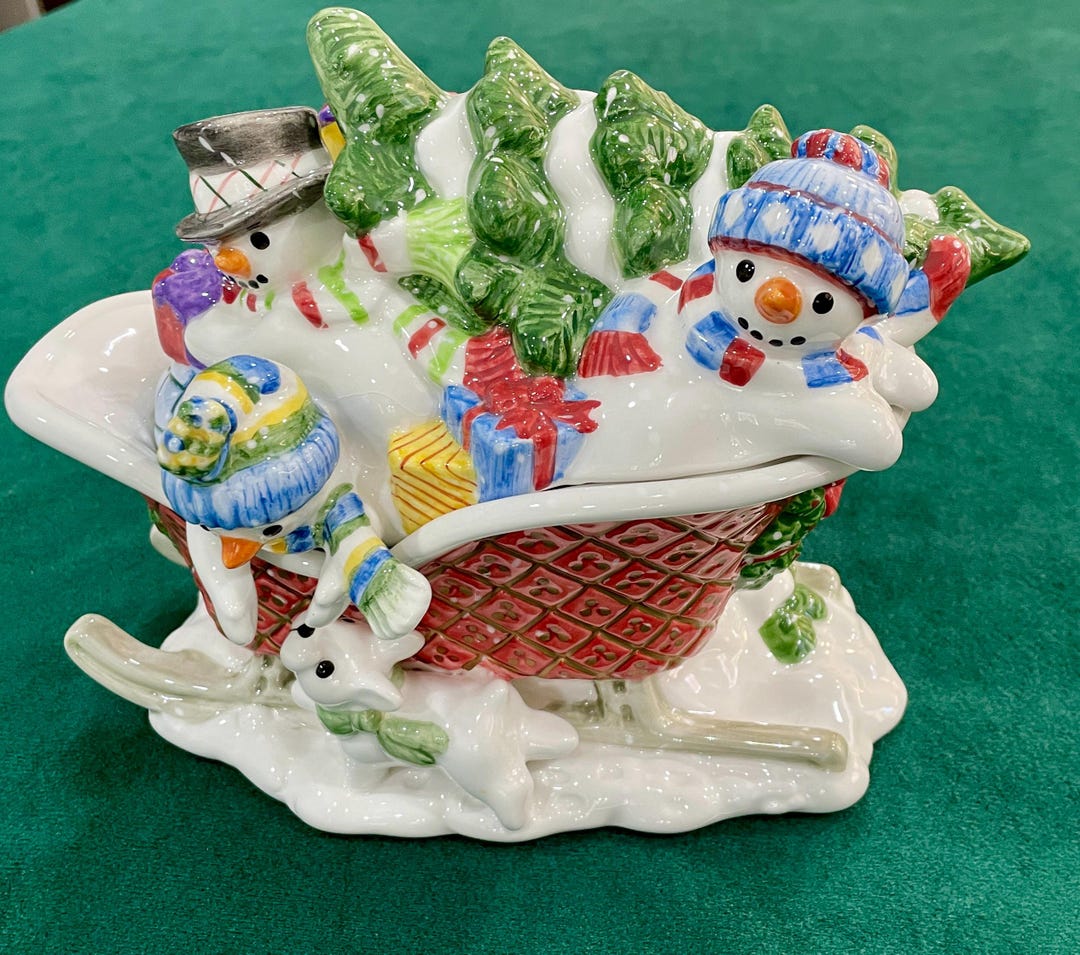 Fitz and Floyd 'the Flurries' Snowmen Sleigh Ceramic Lidded Winter ...