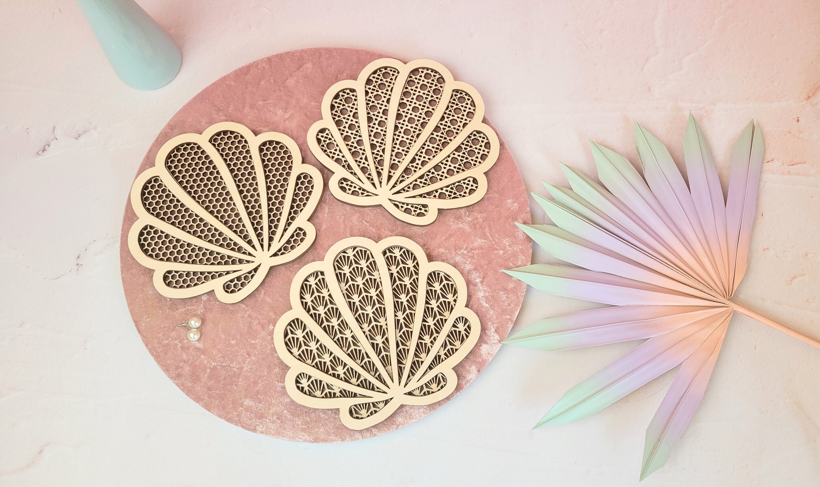 Boho Seashell Wooden Decor Faux Rattan Art Deco Tile - Etsy