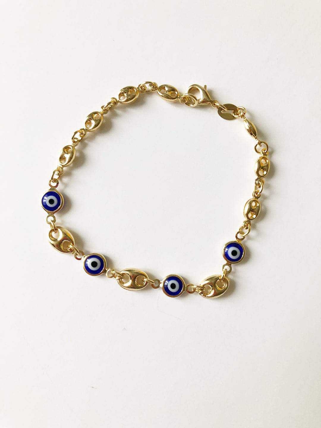 Cloe Bracelet. 18K Gold Filled Blue Evil Eye Chain Bracelet or Neclace ...