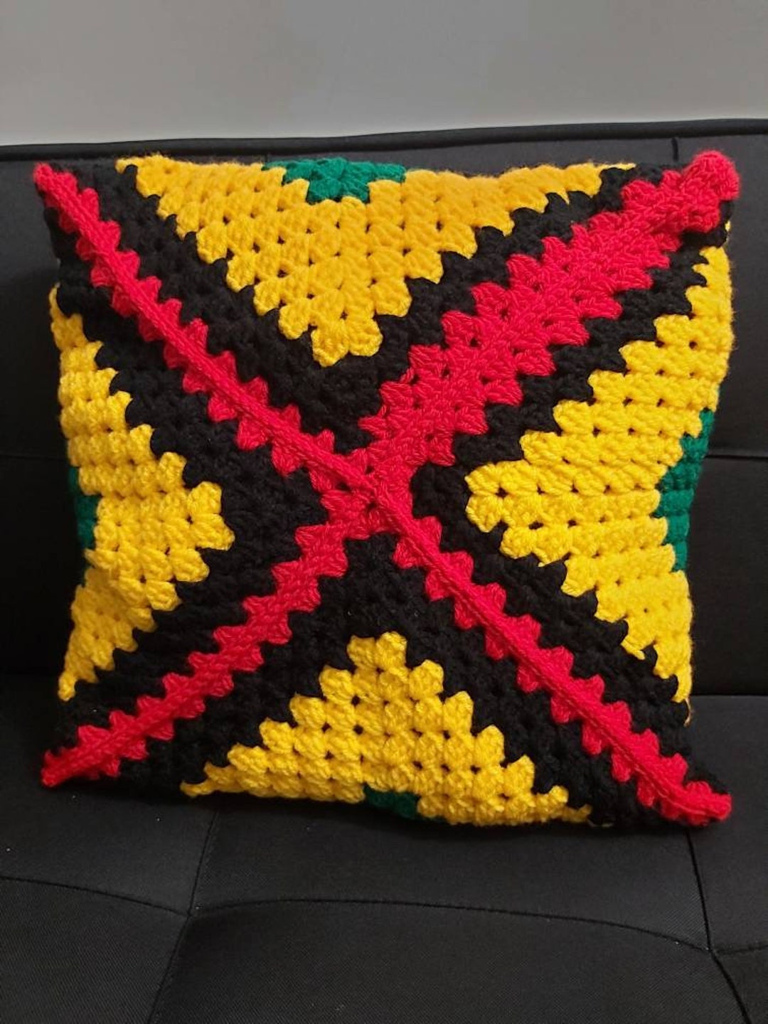 Jamaican Rasta Colour Crochet Cushion Cover Granny Smith Cushion Cover ...