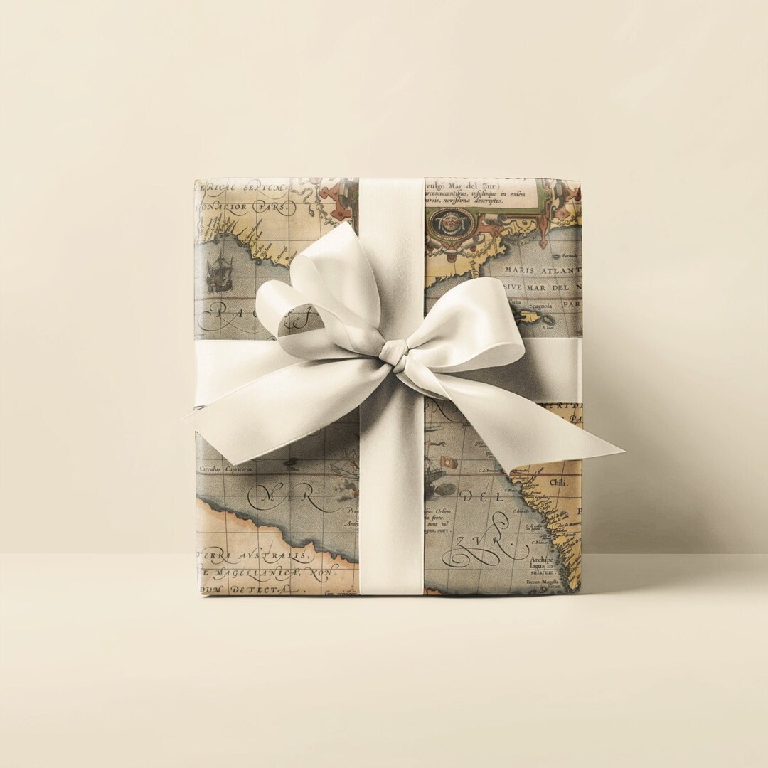 Victorian Vintage Map Gift Wrapping Paper, Christmas Day Gift Wrapping ...