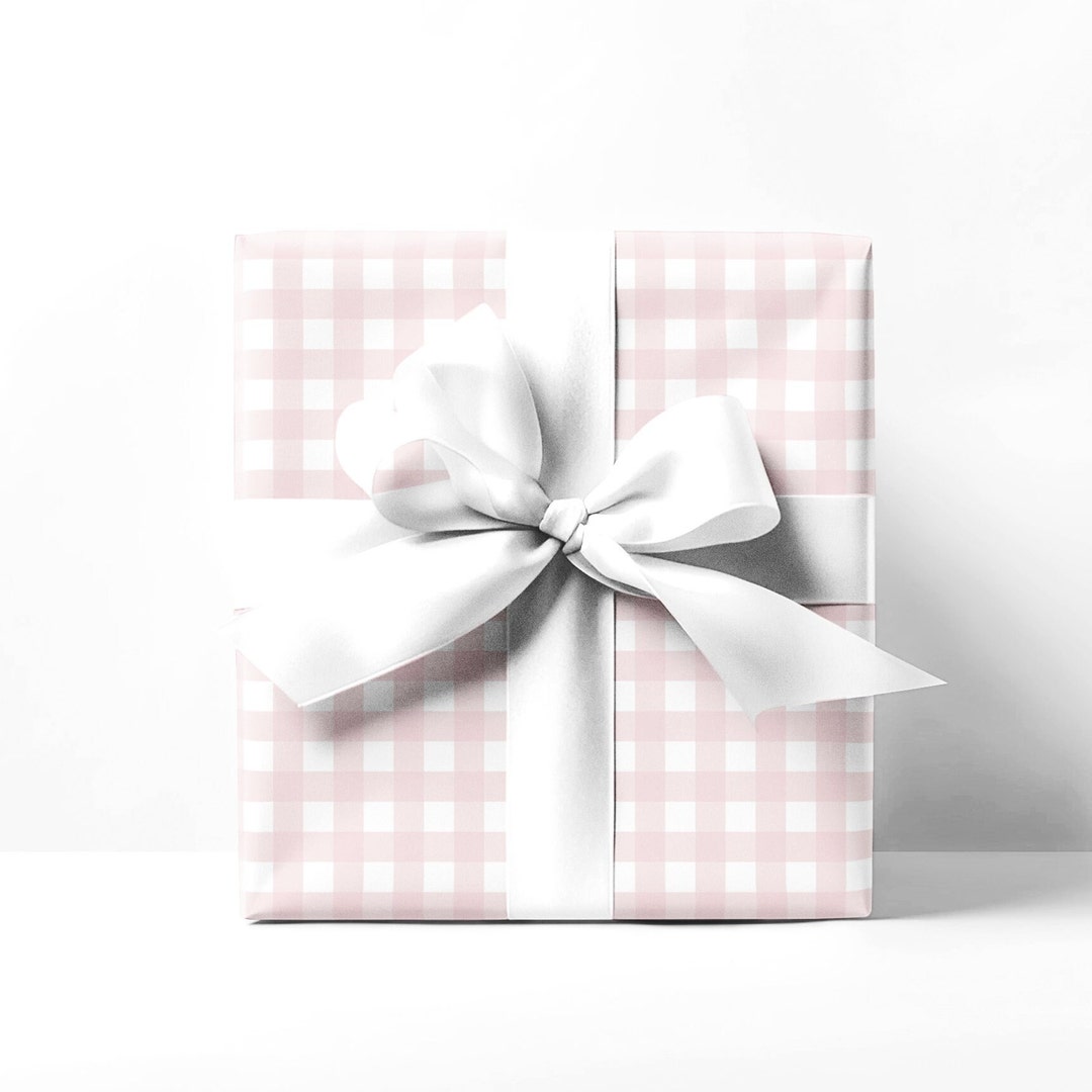 Pink Gingham Plaid Retro Christmas Day Gifting Paper, Thanksgiving Day ...