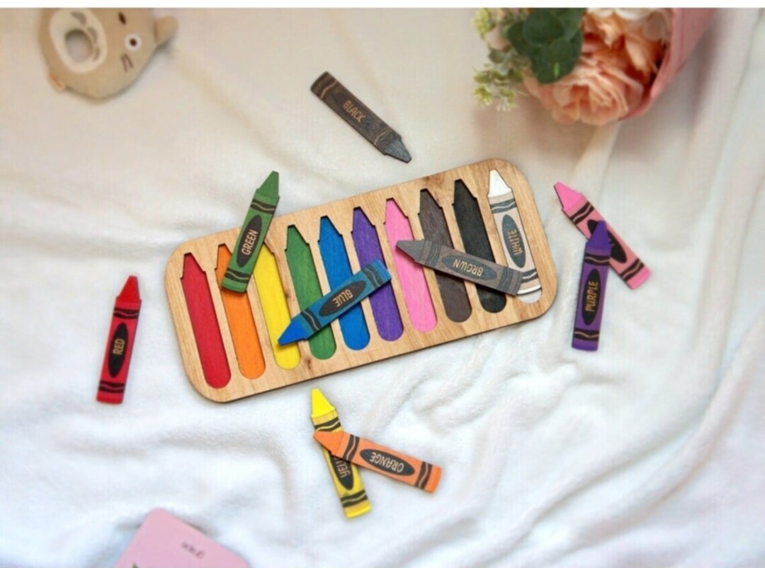 Wooden Crayon Puzzle: English Learning Colors Game - Etsy