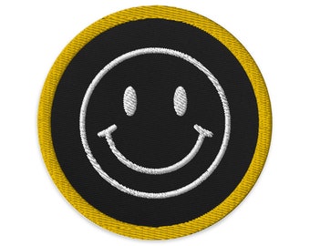 Smile Face Black Yellow Iconic Retro Vintage Circle Embroidered Patch Round Nostalgic Design ...