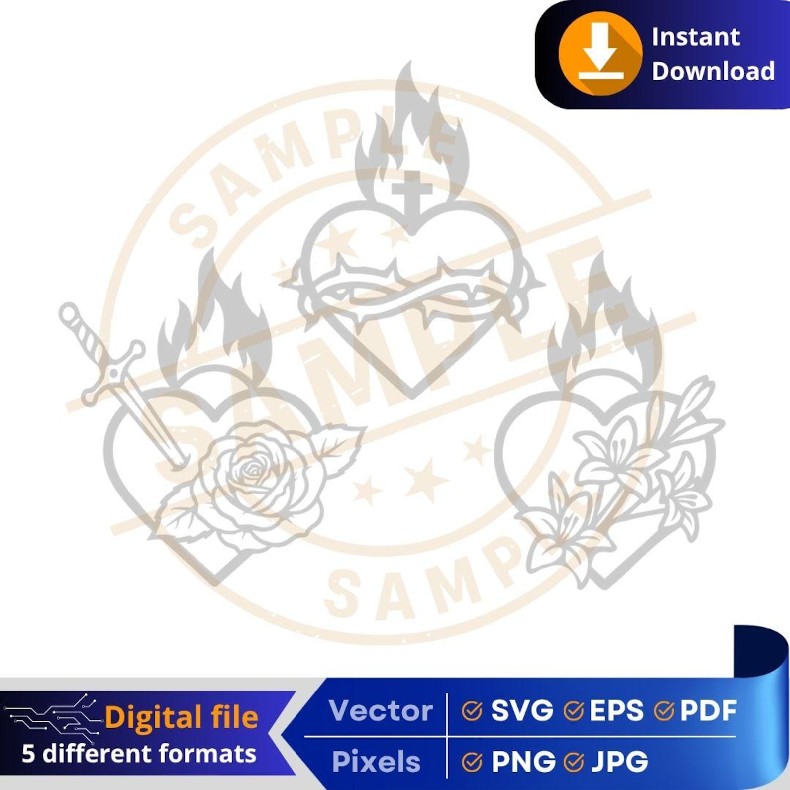Holy Hearts Jesus Maria Joseph SVG | Religious Digital | Sacred Heart ...